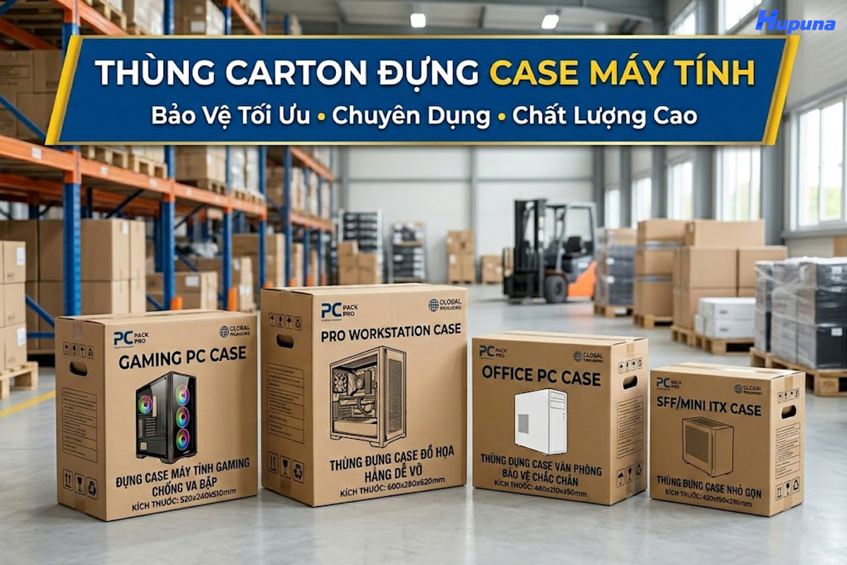 Thùng carton đựng case máy tính cứng cáp, chống sốc tốt
